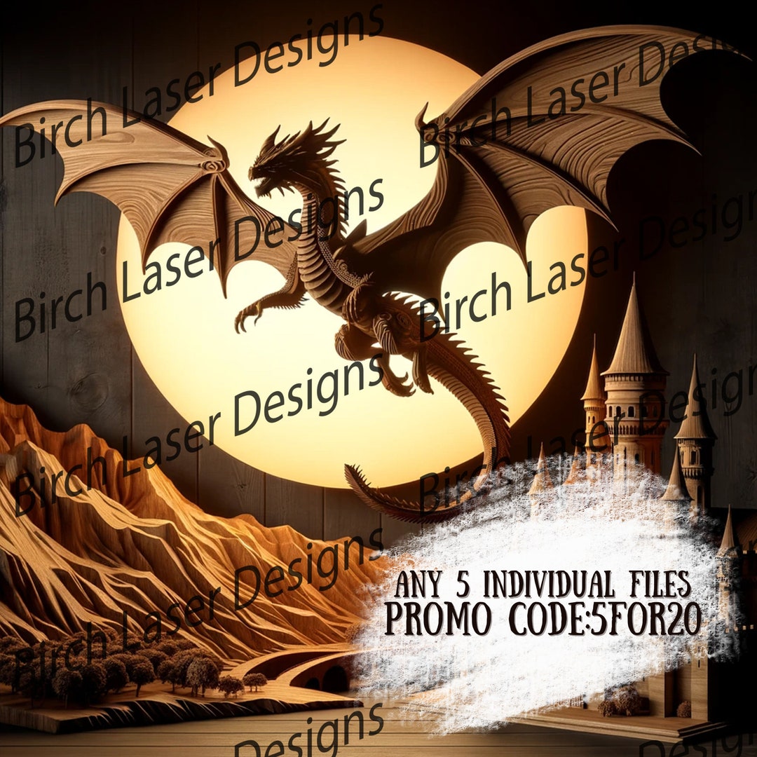 Dragon Flying Laser Burn PNG JPG 3D Illusion Engrave Laser Ready ...