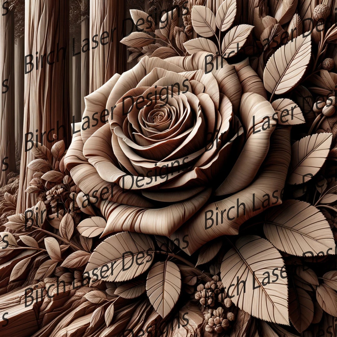 Flower Laser Engraving Rose PNG JPG 3D Illusion Engrave Laser Ready ...