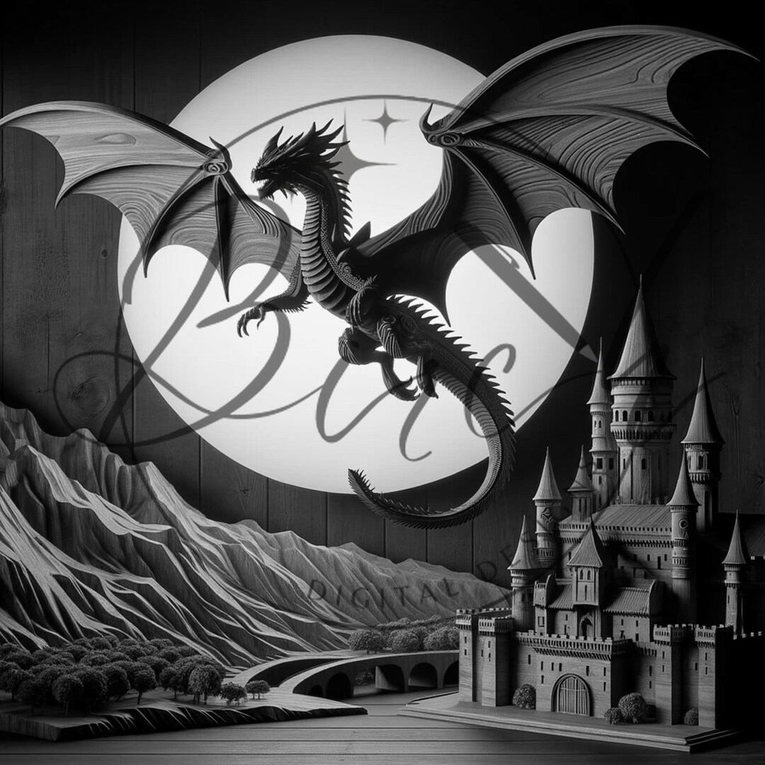 Dragon Flying Laser Burn PNG JPG 3D Illusion Engrave Laser Ready ...