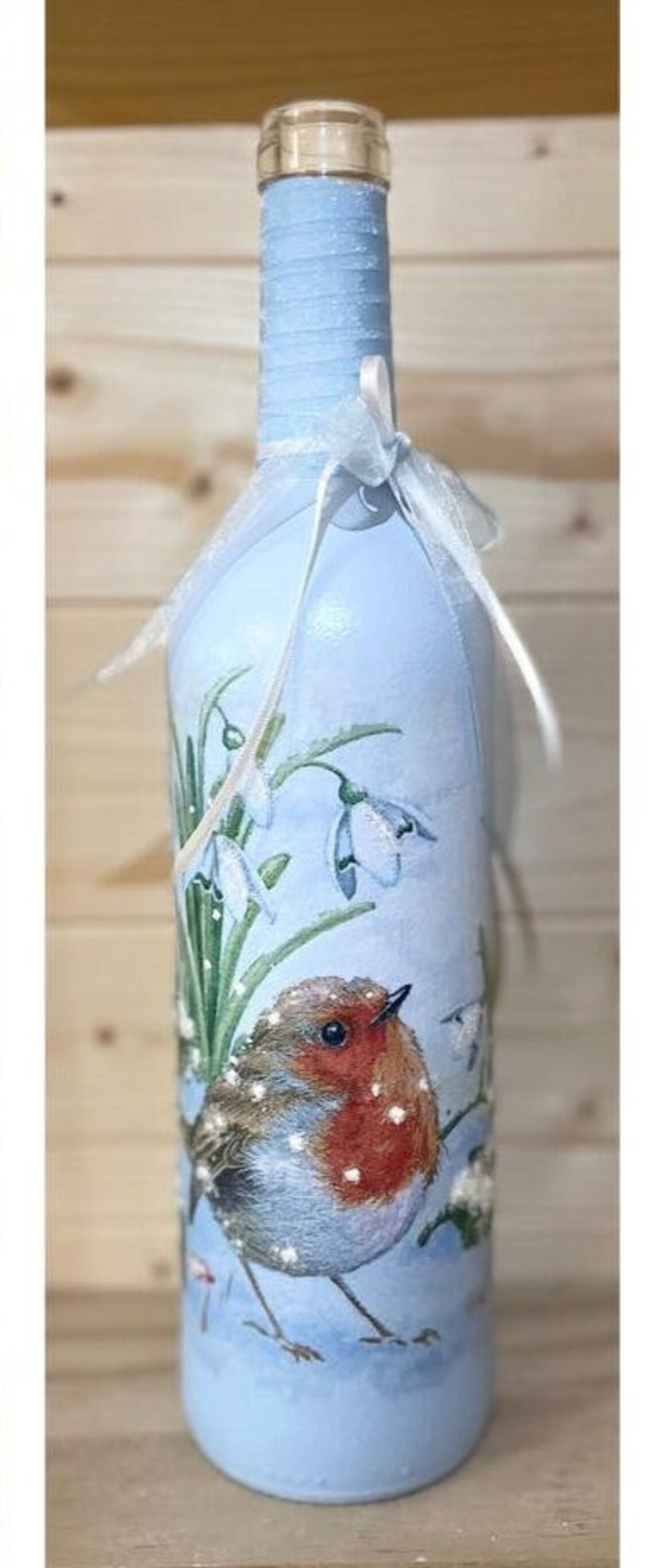 Beautiful Decoupage Robin Bottle - Etsy