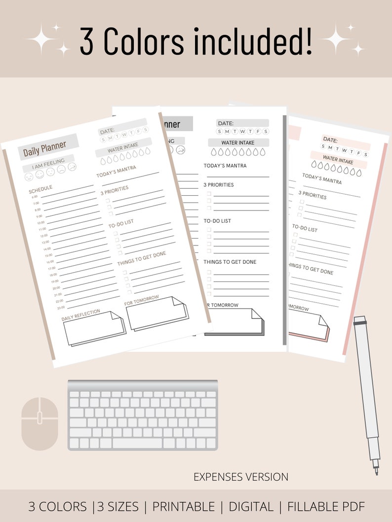 Simple Daily Log, Printable & Fillable PDF, Daily Planner, Productivity ...