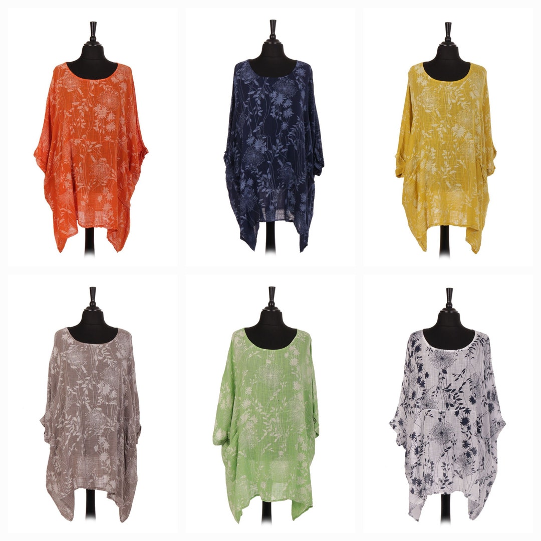 Ladies Italian Plus Size Cotton Top Women Lagenlook Batwing Sleeves ...