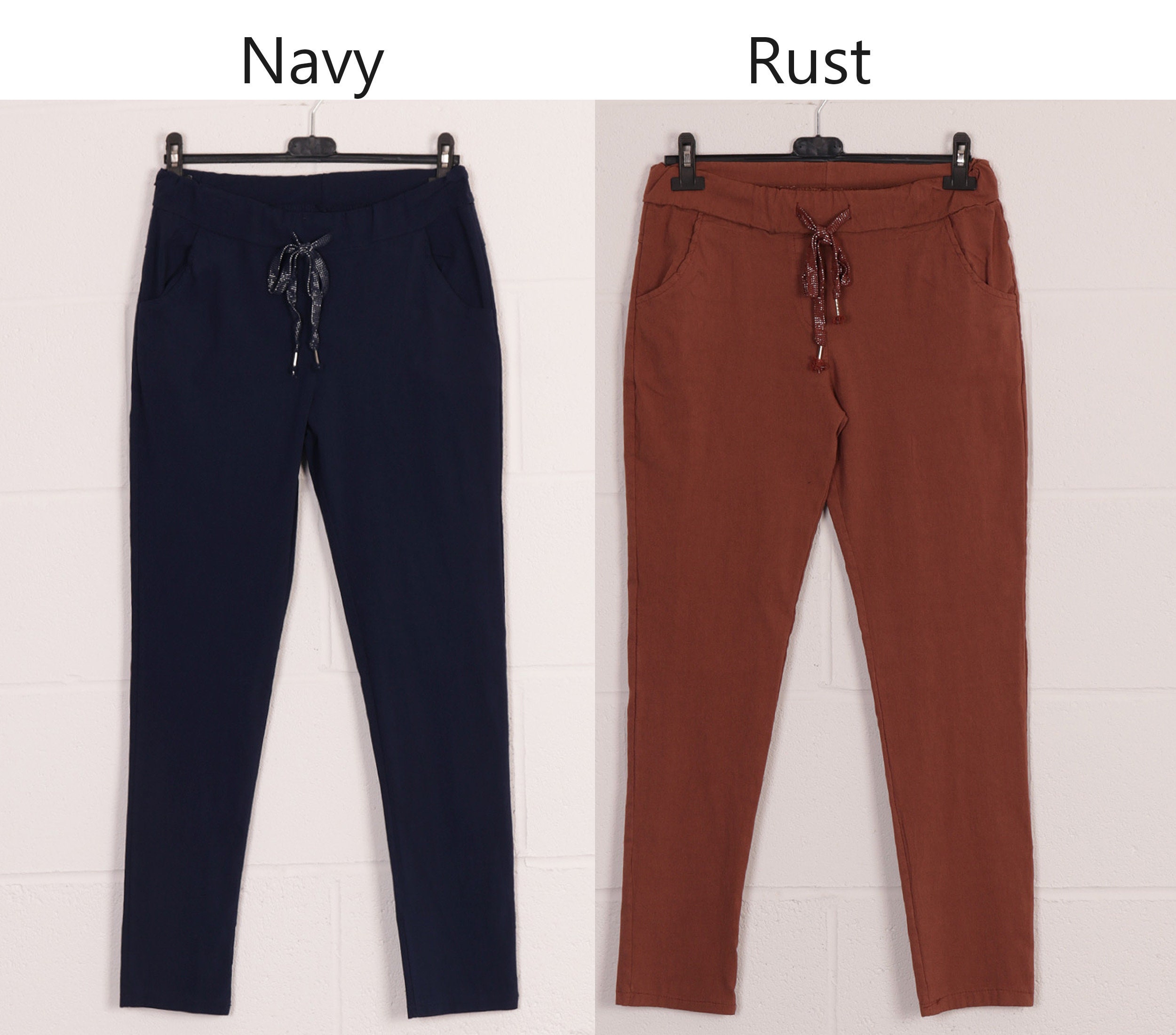 Italian Plain Stretchy Cotton Magic Pants, Plus Size Italian Stretchy ...