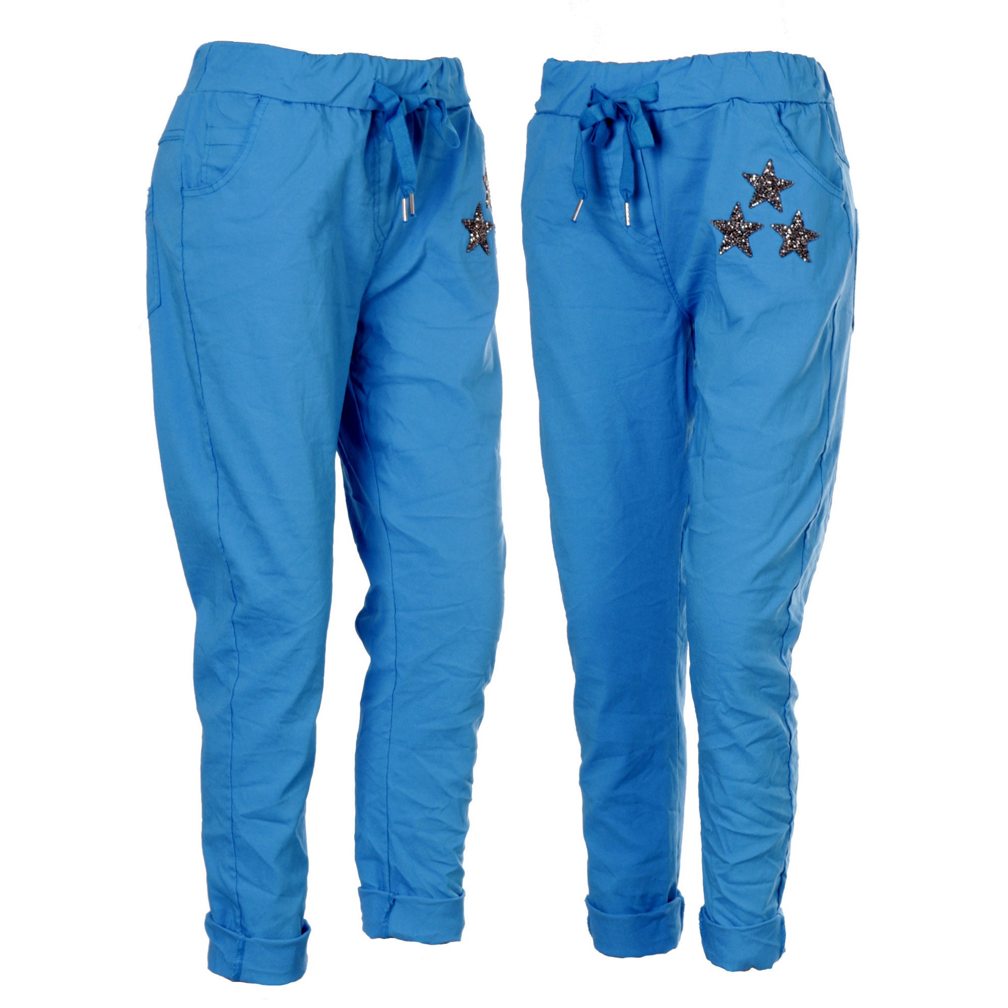 Italian Diamante Star Elasticated Magic Trousers Joggers, Ladies Magic ...