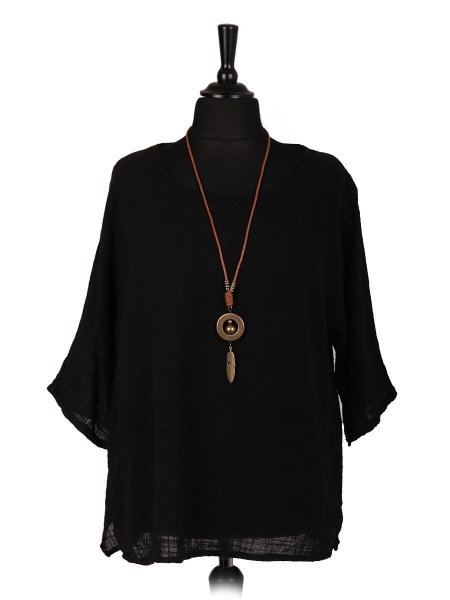 Ladies Italian Lagenlook Tunic Cotton Crop Top Women Round Neck ...