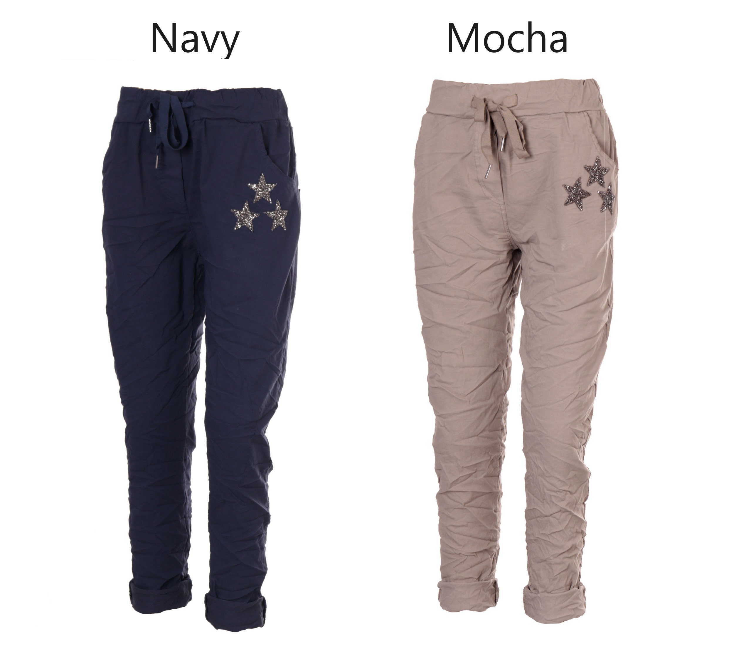 Italian Diamante Star Elasticated Magic Trousers Joggers, Ladies Magic ...