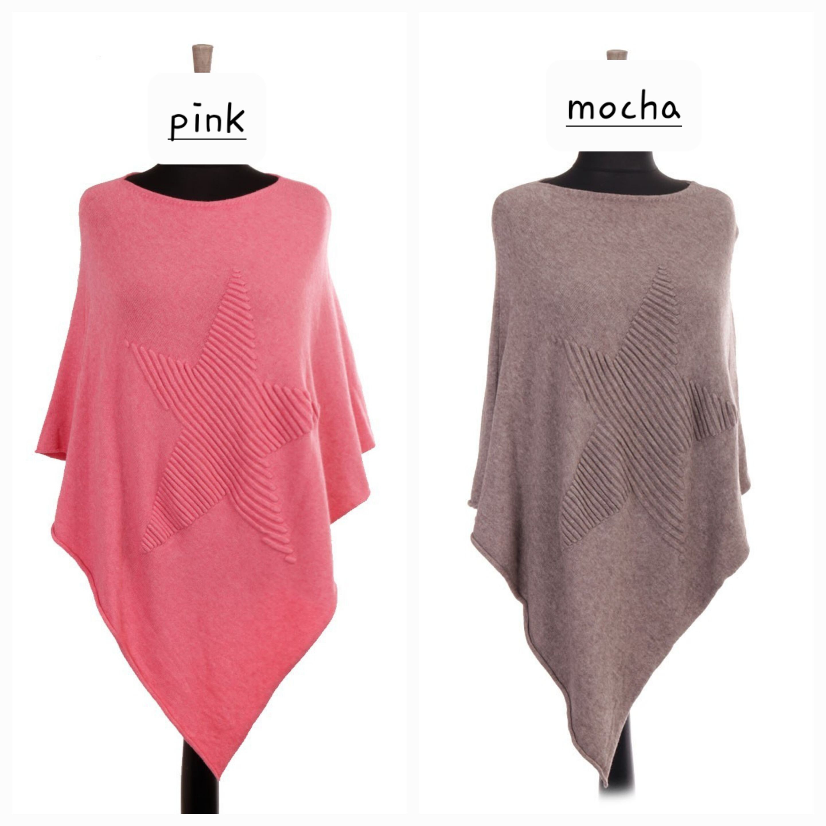 Women Italian Soft Knit Ribbed Star Poncho Cape Wrap Jumper Italian ...
