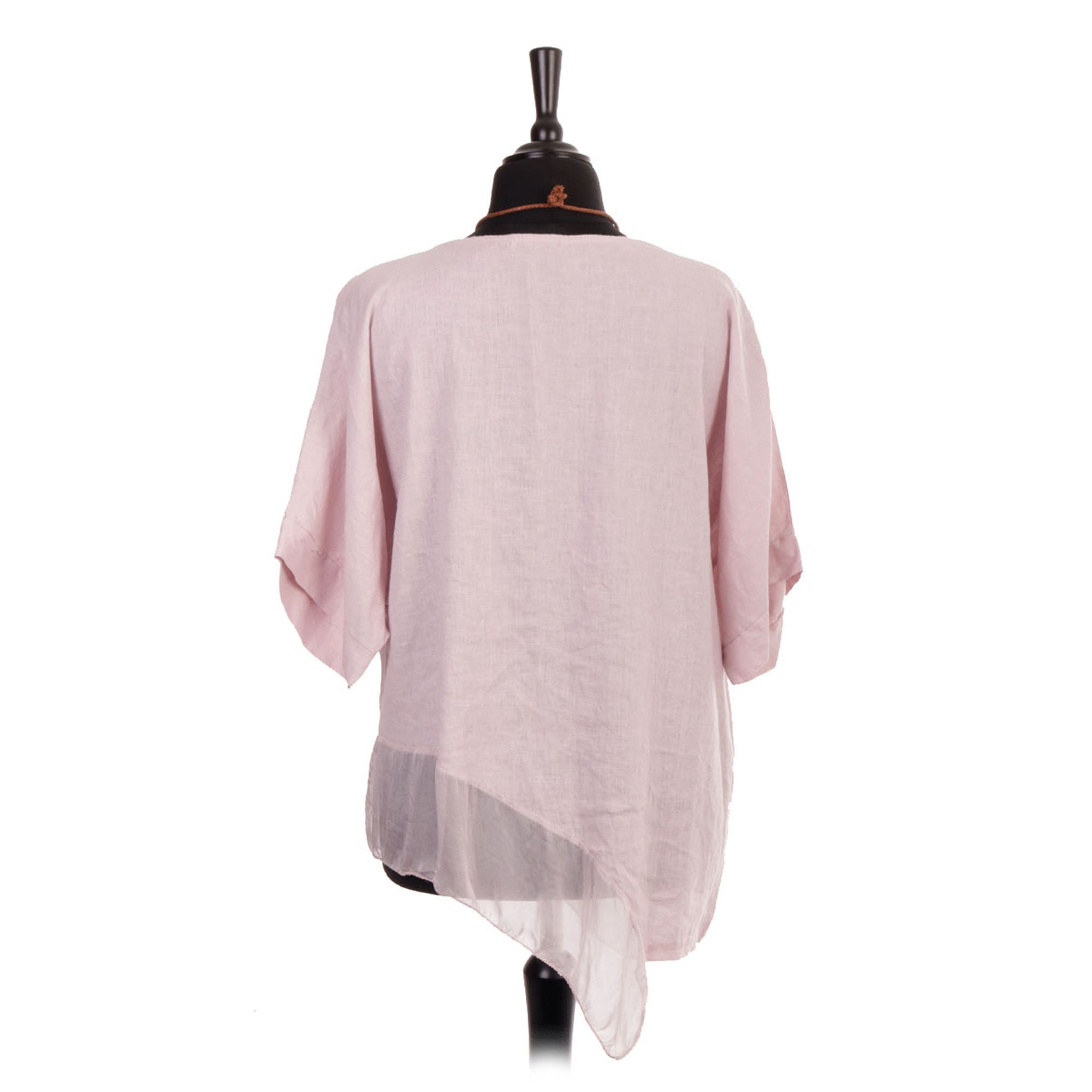 Plus Size Italian Linen Asymmetric Silk Hem Top With Necklace, Made in ...