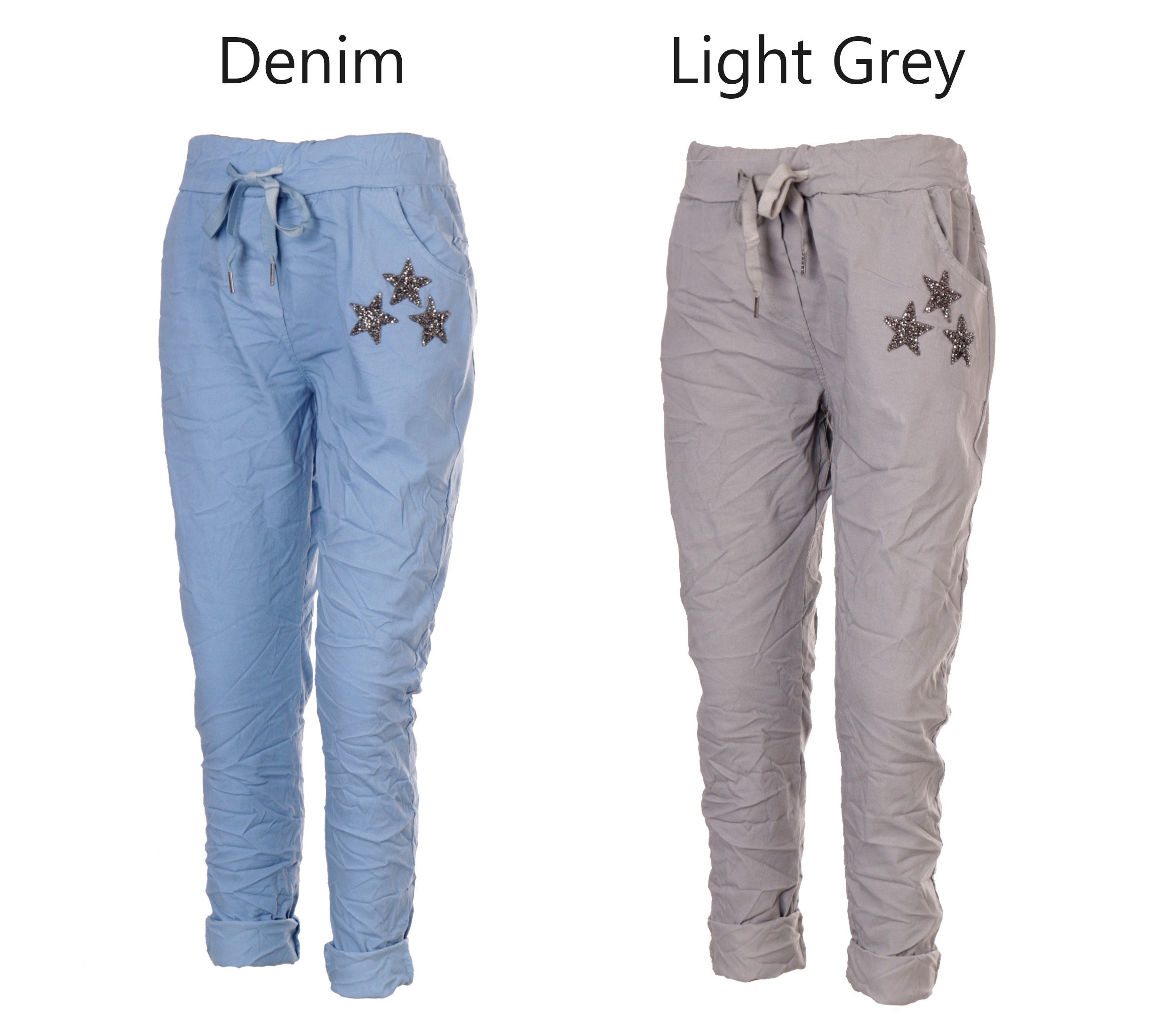 Italian Diamante Star Elasticated Magic Trousers Joggers, Ladies Magic ...