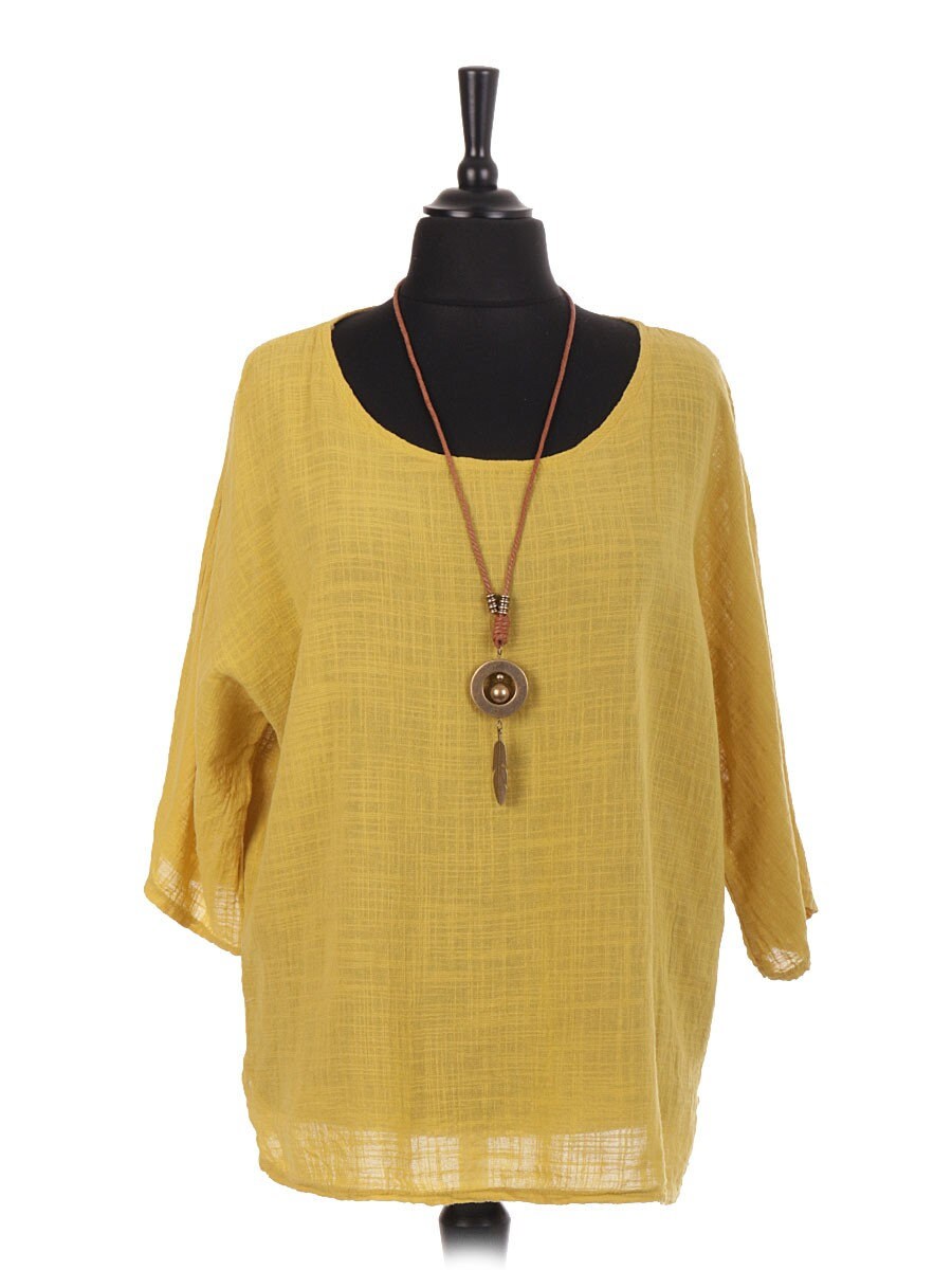 Ladies Italian Lagenlook Tunic Cotton Crop Top Women Round Neck ...