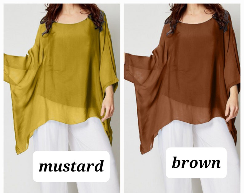 Women's Silk Ladies Italian Plain Batwing Tunic Lagenlook Blouses Top ...