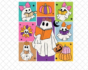 Coquette Bow Spooky Reading Books Halloween Png, Ghosts Reading Books ...