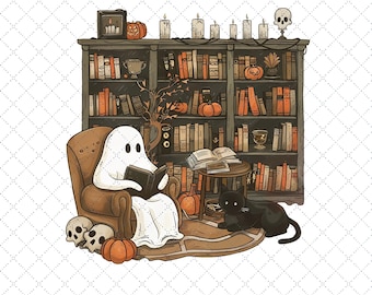 Coquette Bow Spooky Reading Books Halloween Png, Ghosts Reading Books ...