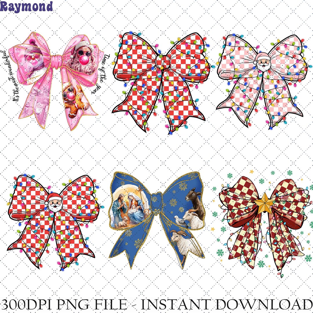 Coquette Bow Christmas Bundle Png, Merry and Bright Png, Christmas ...
