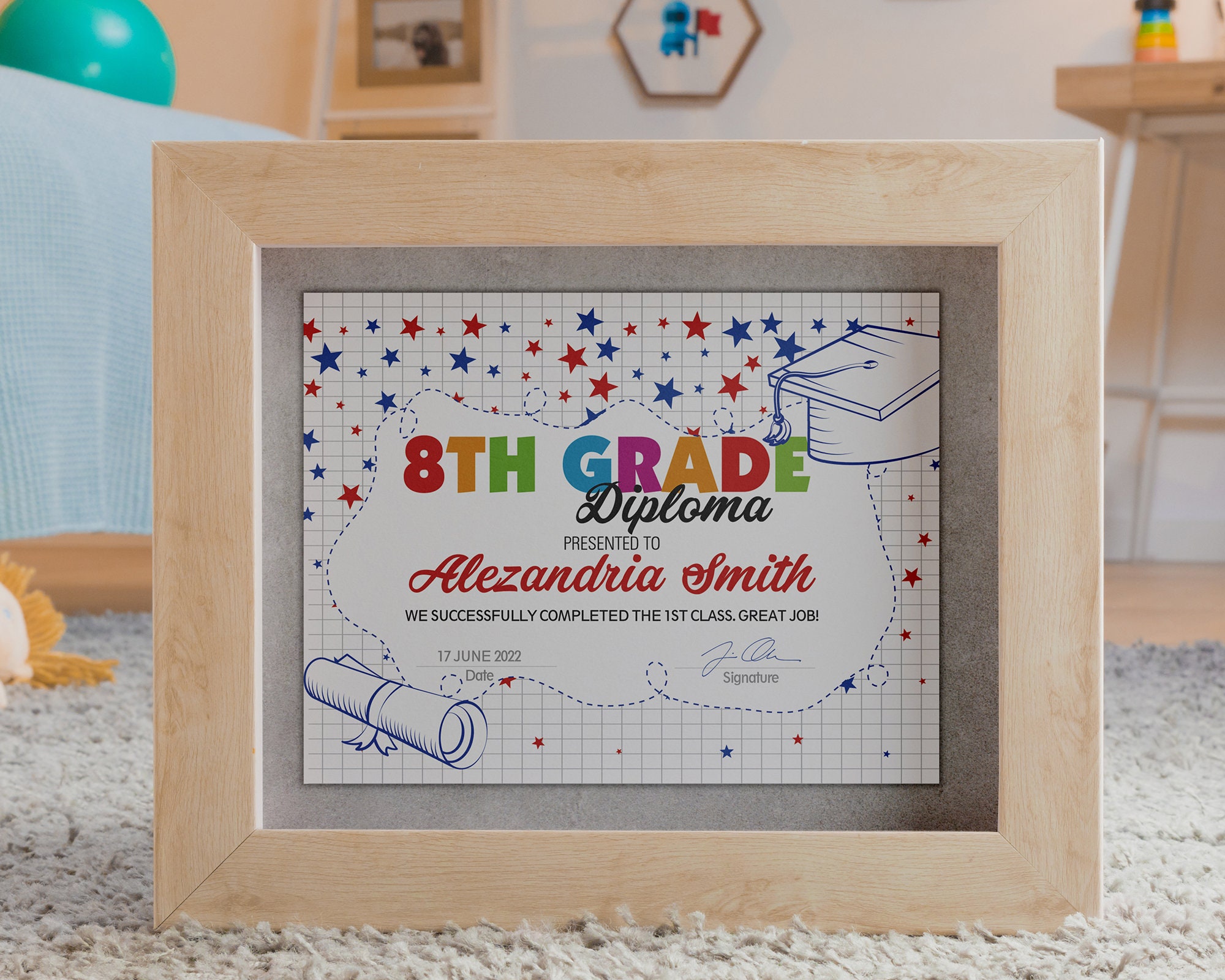 Editable 8th Grade Diploma Certificate for Students Kids - Etsy