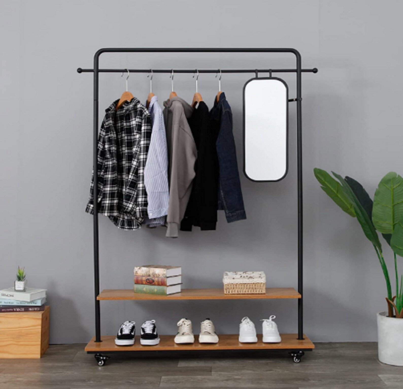 Black Clothing Rack With Wheels Metal Clothes Rack With - Etsy