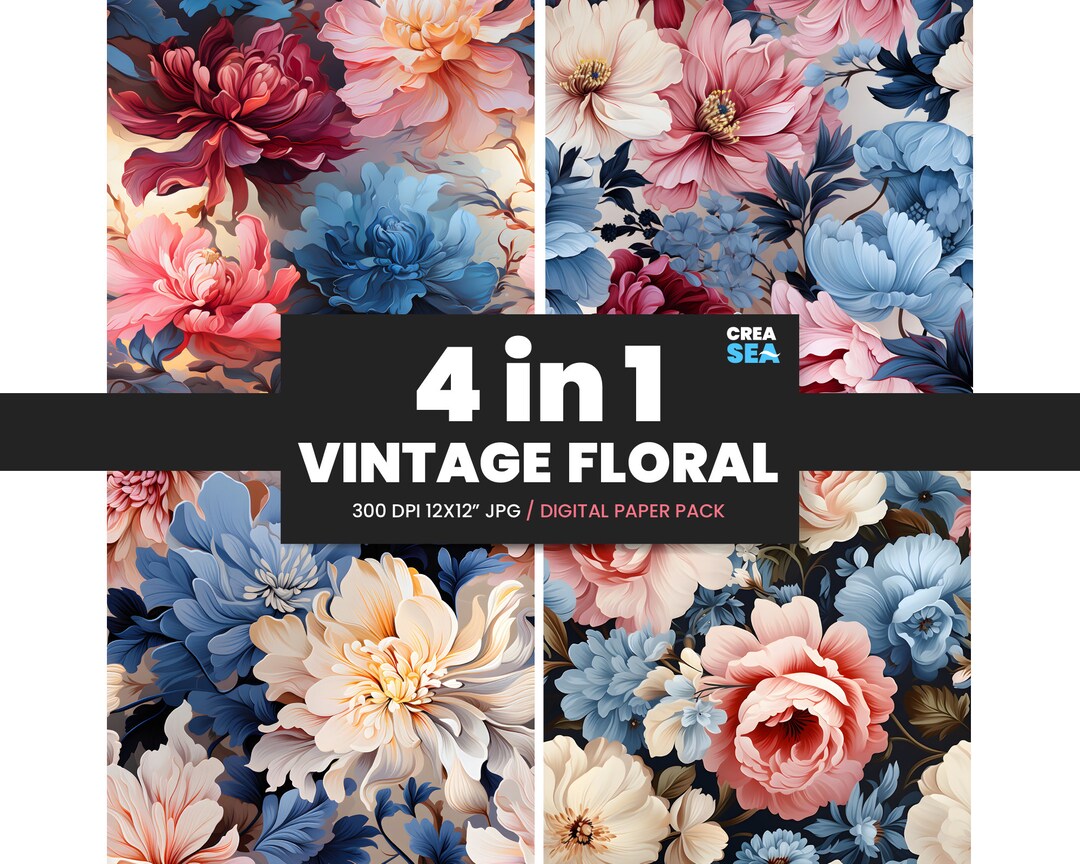 Seamless Pattern, Digital Paper, Floral Digital Paper, Commercial Use ...