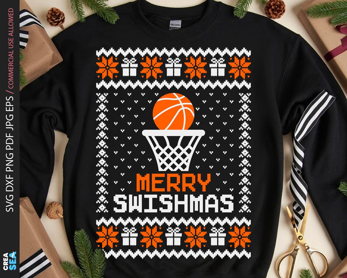 Christmas Basketball Svg, Png, Basketball Ugly Sweater Shirt Svg, Merry ...