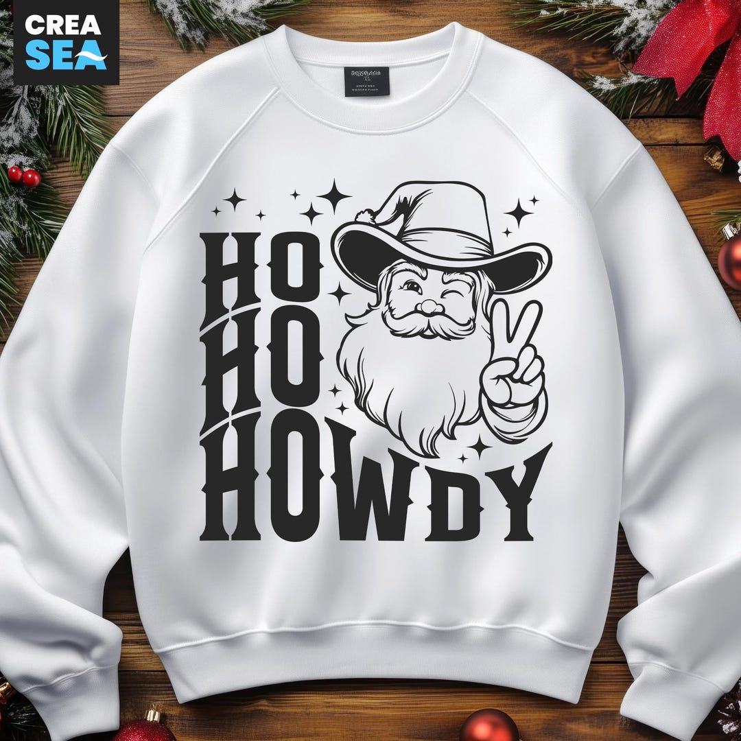 Ho Ho Howdy Svg, Png, Howdy Christmas Svg, Santa Cowboy Hat, Peace Sign ...