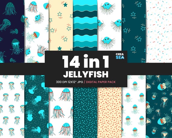 Jellyfish Seamless Pattern Ocean Animals Digital Paper Set - Etsy
