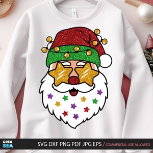 Santa With Star Sunglasses Svg, Png, Claus With Christmas Lights ...