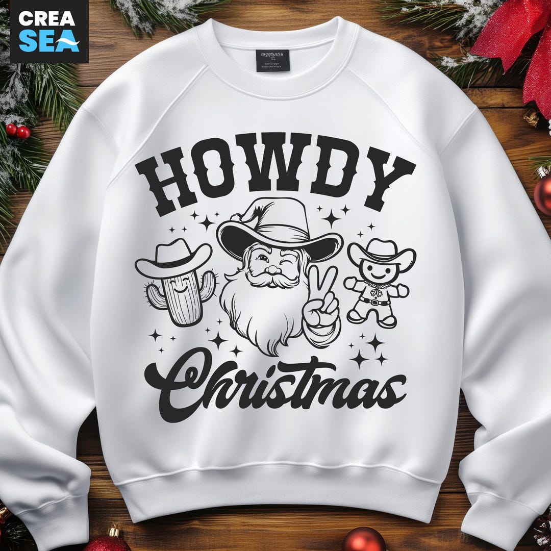 Howdy Christmas Svg, Png, Santa Making Heart Hands Svg, Cowboy Santa ...