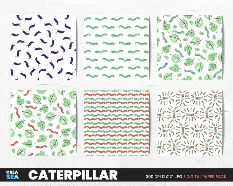 Caterpillar Digital Paper Insect Backgrounds Garden Lady - Etsy