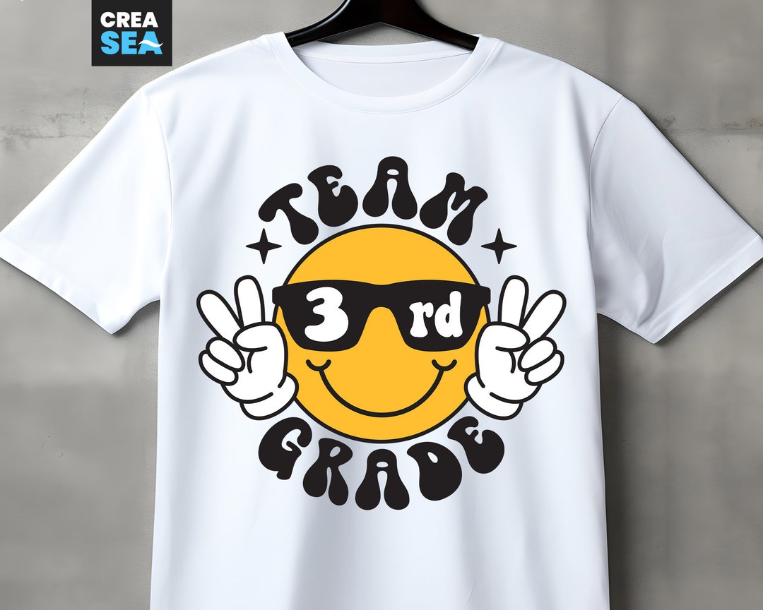 3rd Grade Team Svg, Png, Smiley Face Sunglasses & Peace Sign, Back to ...