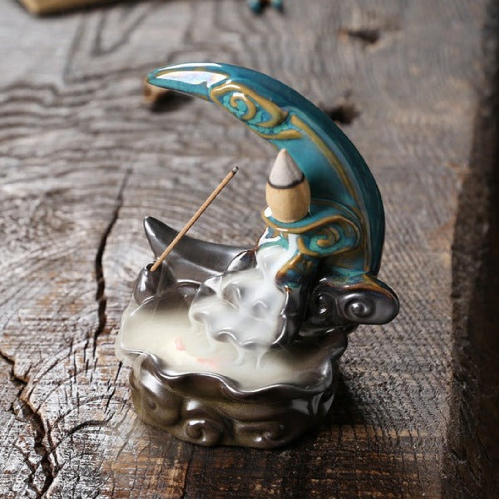 Moon Backflow Incense Burner Stick Holder With Waterfall - Etsy