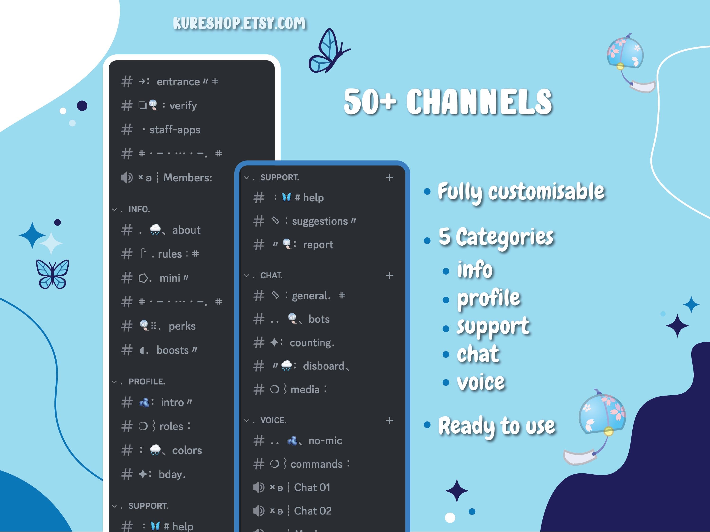 Blue & White Discord Server Template: 50+ Roles, 30+ Channels (instant ...