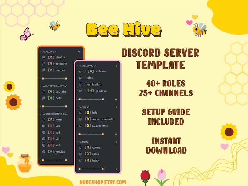 Bee Hive Discord Server Template: 40+ Roles, 25+ Channels (instant Download) - Etsy