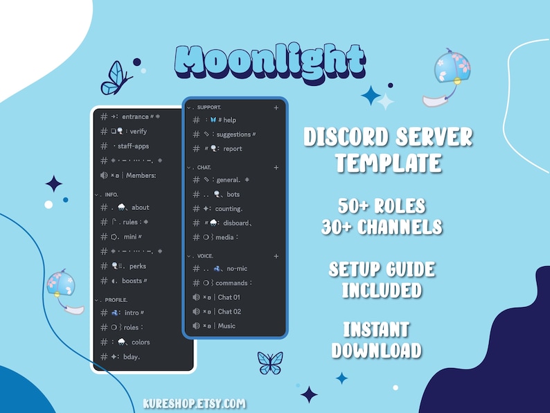 Blue & White Discord Server Template: 50+ Roles, 30+ Channels (instant ...