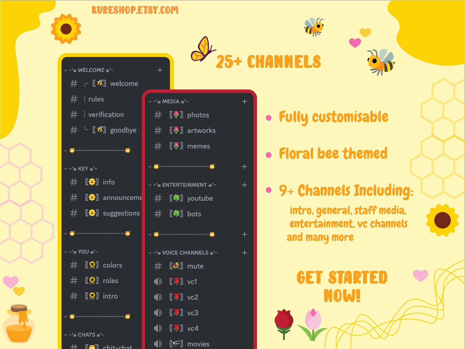Bee Hive Discord Server Template: 40+ Roles, 25+ Channels (instant ...