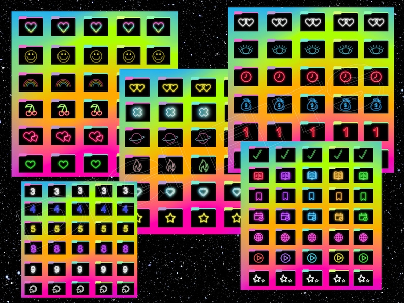 150 Desktop Icon Set Black Folder Icons for Mac + Windows | Neon Lights ...