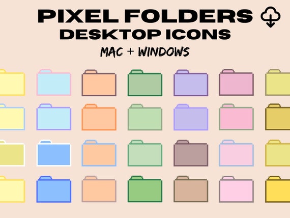 Pixel Folder Desktop Icon Set Folders Icons for Mac Windows - Etsy