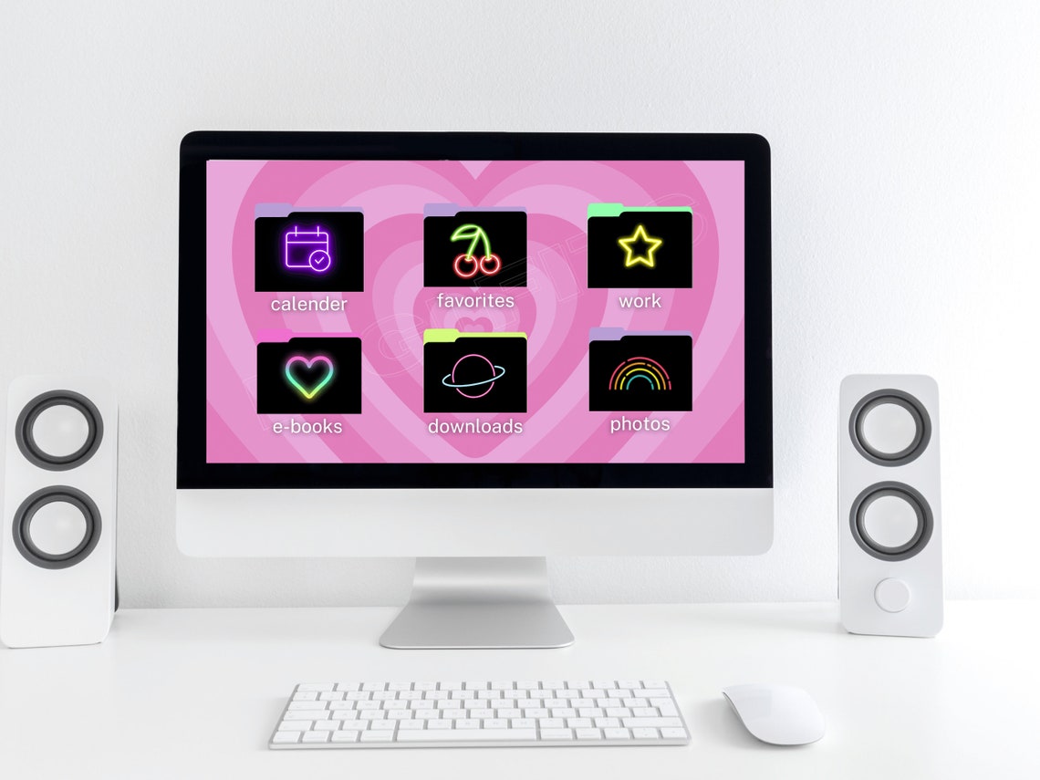 150 Desktop Icon Set Black Folder Icons for Mac + Windows | Neon Lights ...