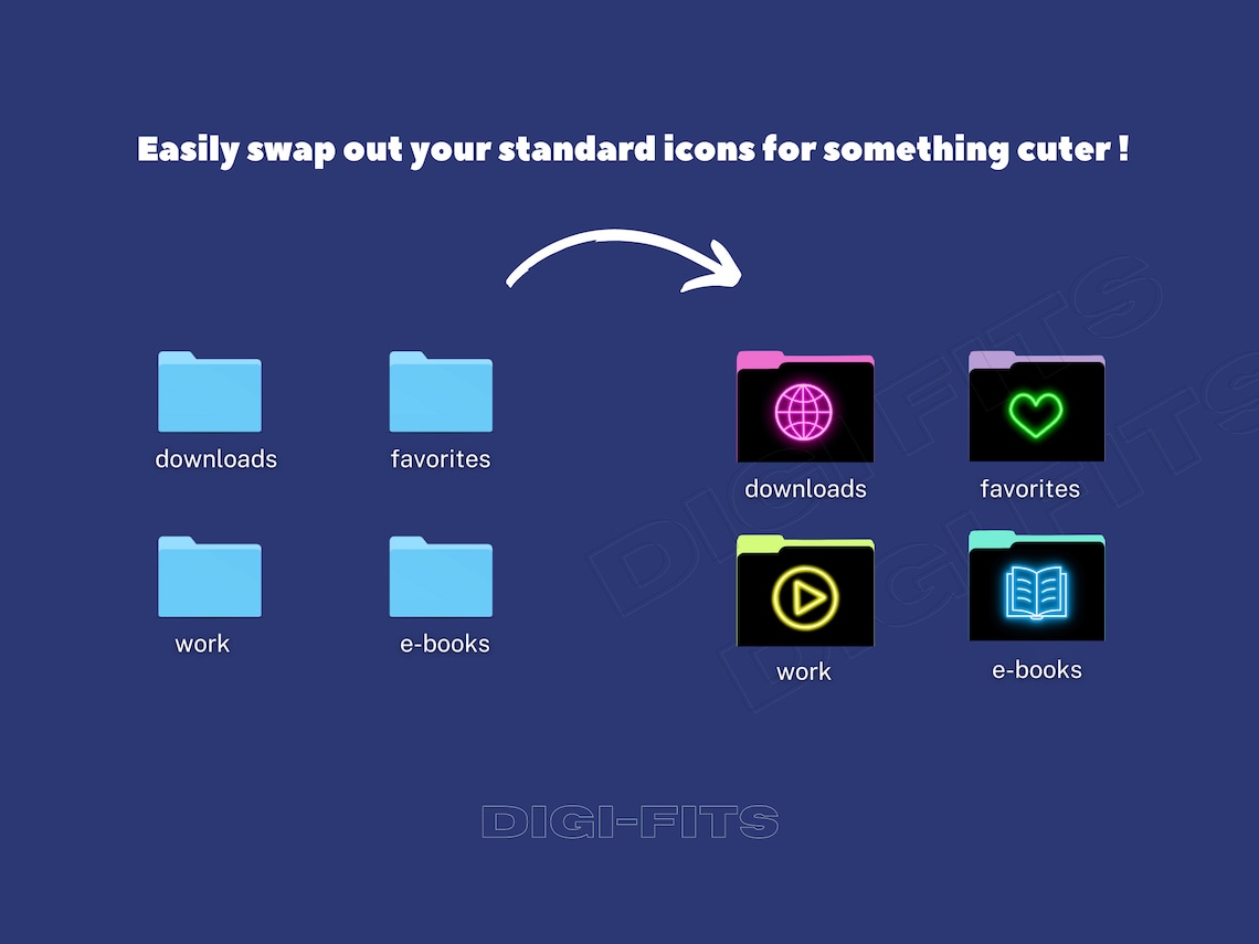 150 Desktop Icon Set Black Folder Icons for Mac + Windows | Neon Lights ...