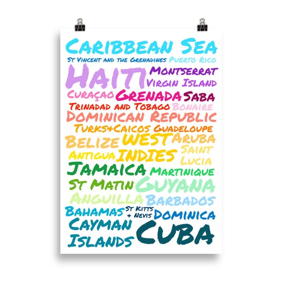 Caribbean Islands Word Poster - Etsy