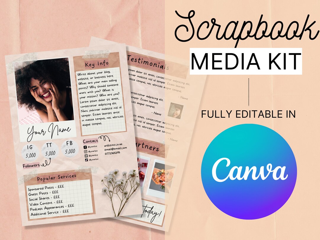 Scrapbook Aesthetic Media Kit - Rustic Media Kit - Photography Media ...