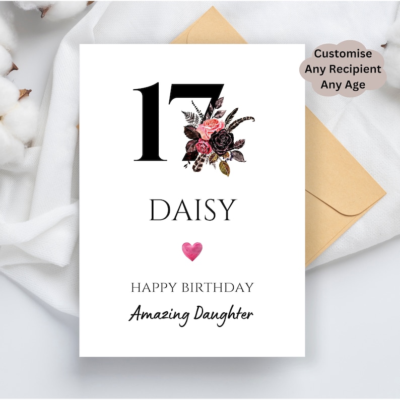 17th Birthday Card Personalised 17 Birthday Card for Daughter Niece ...