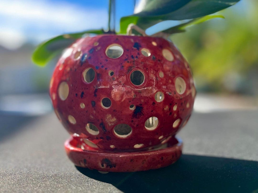 Strawberry Handmade Round Sphere Orb Planter Pot With Tray, Decorative ...