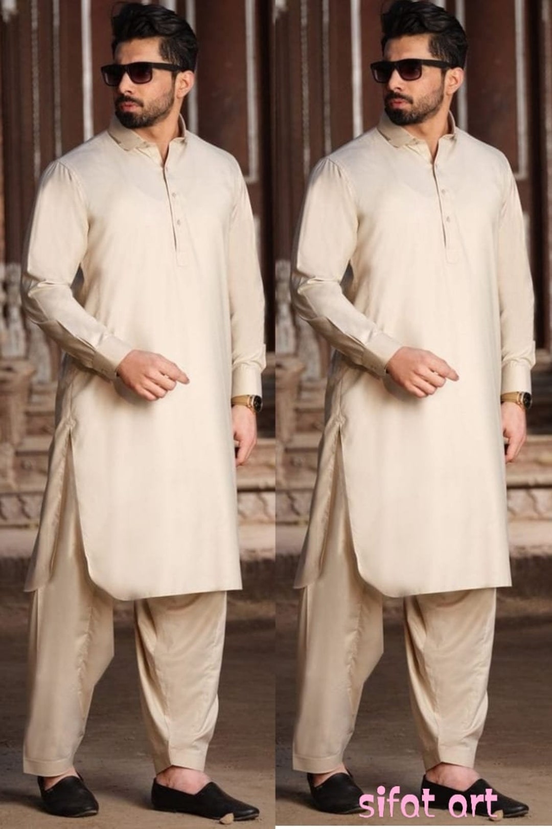 Buy Men's Kurta With Shalwar Suit Handmade Top With Pants Set Party ...