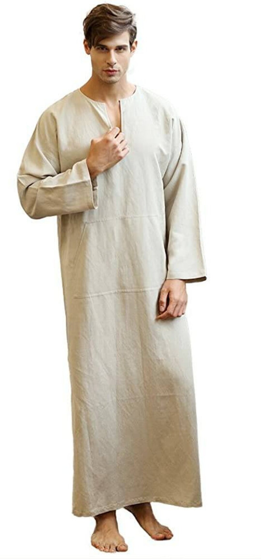 Man Kaftan Linen Kaftan, SPA Men Lead Creem Color Loose Fit Tunic, Mens ...