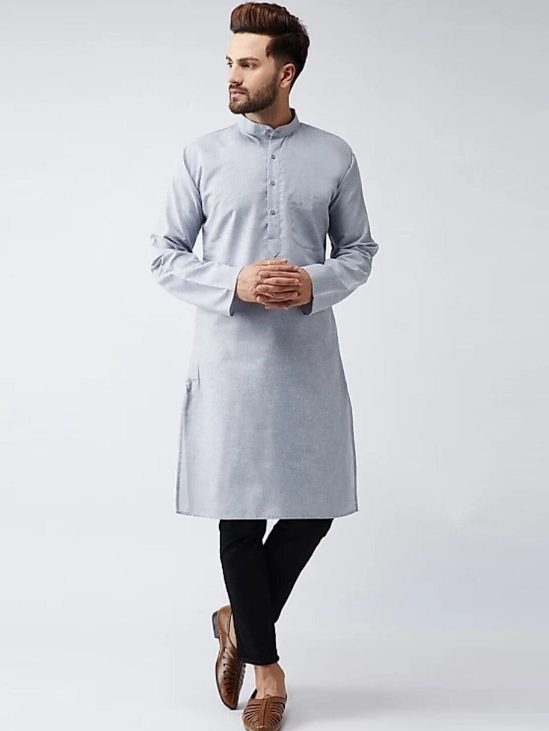 Men's Kurta Grey Color Kurta Ethnic Kurta Summer Kurta - Etsy