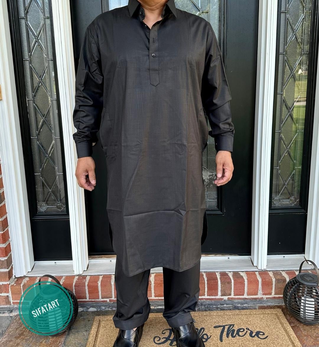 Mens Wedding Pathani Suit, Men's Salwar Kamiz Set, Black Color Pathani ...