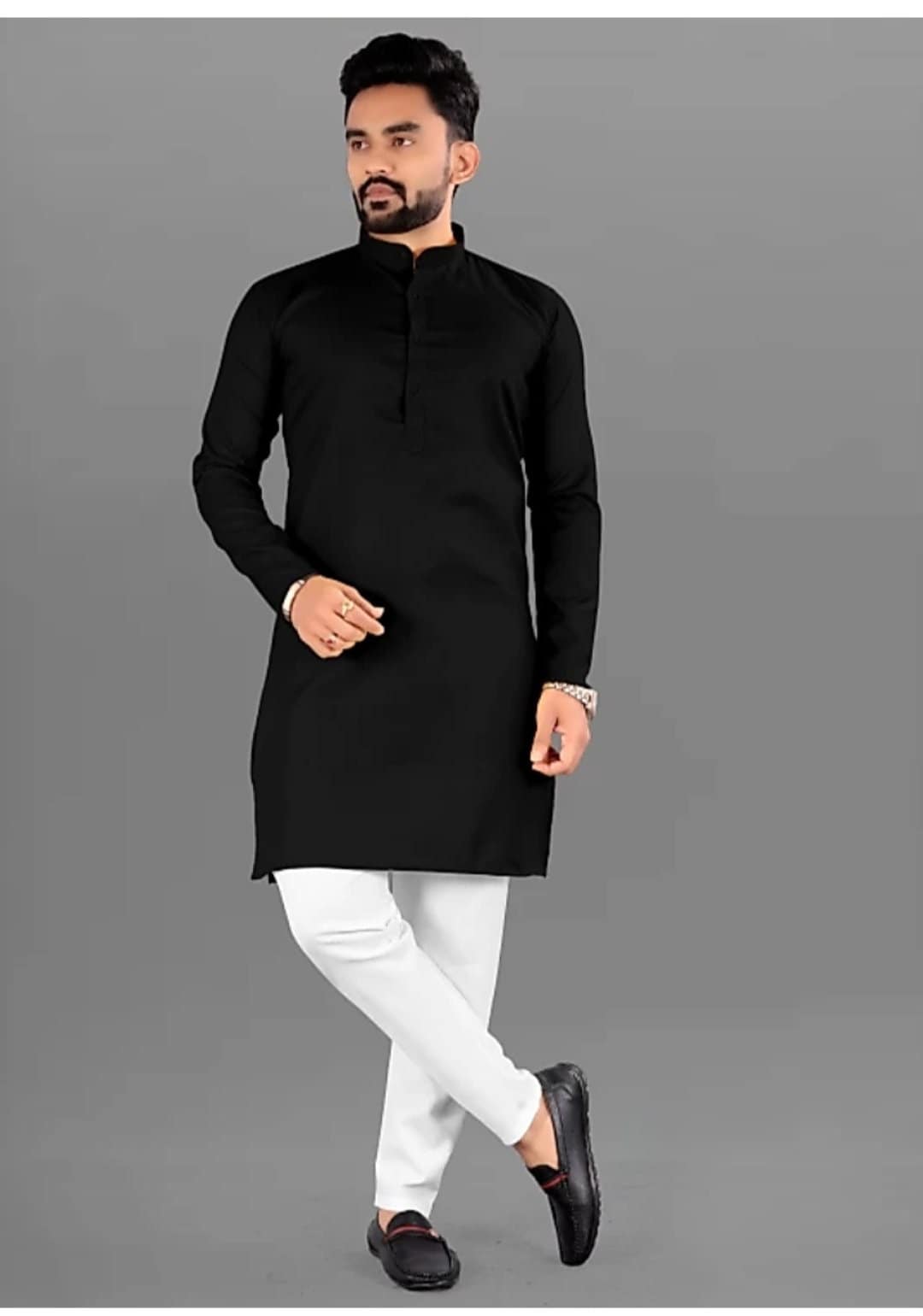 Men's Kurta Handmade Kurta Men Indian Traditional Kurta for Men's 100% Cotton Kurta Solid Black ...
