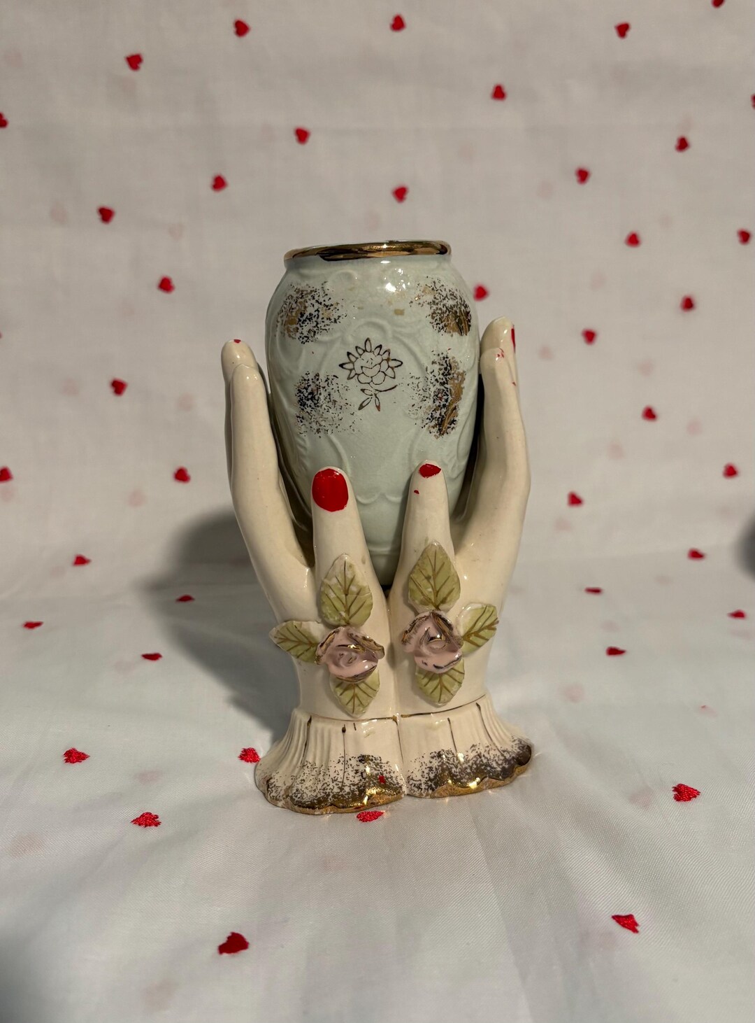 Vintage Sutton's Creation Japan Hands With Red Nail Polish Holding Vase ...