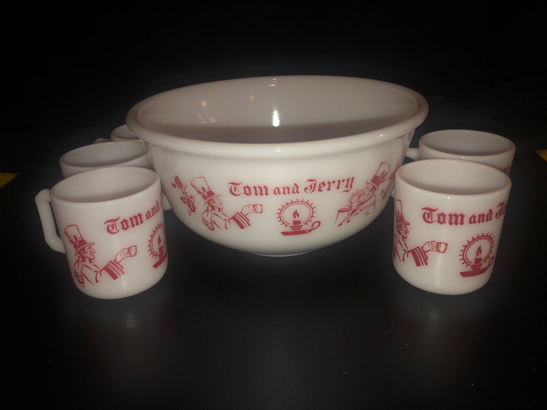 Vintage Hazel Atlas Tom and Jerry Punch Bowl Set - Etsy