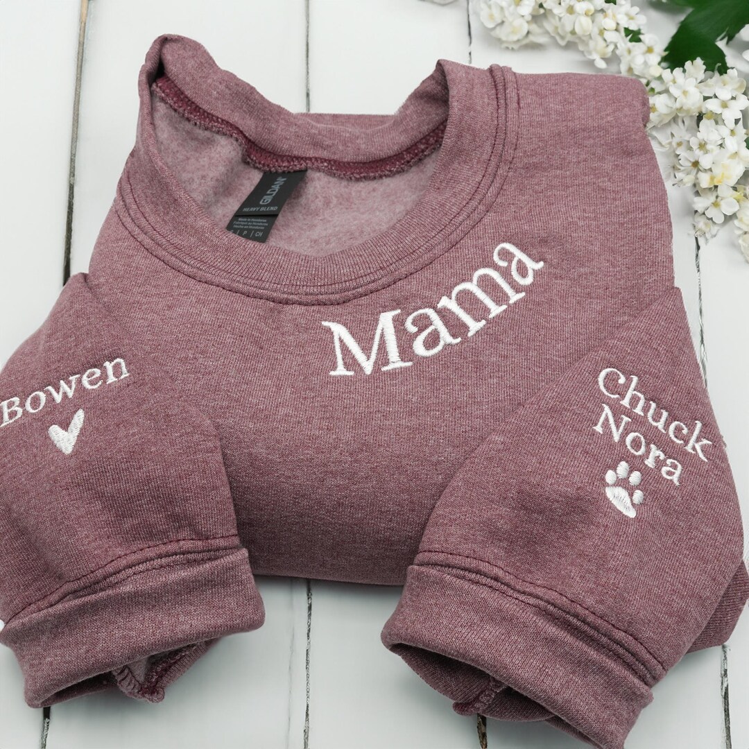 Custom Embroidered Mama Grandma Gigi or Any Text on Neckline Sweatshirt ...