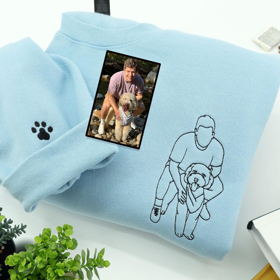 Custom Embroidered Dog Dad Hoodie With Portrait From Photo, Outline ...